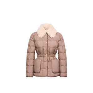 Moncler Cygnus Belted Short Down Jacket With Textured Collar - Brown