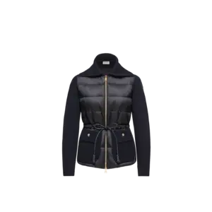Moncler Wool & Cashmere Blend Padded Zip-up Cardigan - Blue