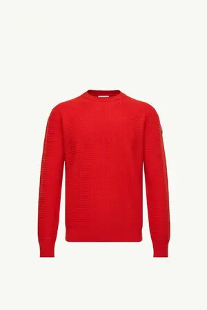 Moncler Textured Crew Neck Wool & Cashmere Blend Sweater - Red