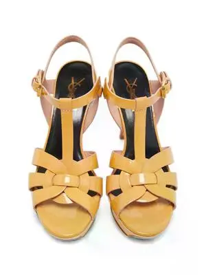 Saint Laurent Tribute Leather Platform Sandals - Neutrals