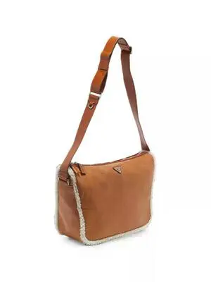 Prada Shearling Trim Shoulder Bag - Brown