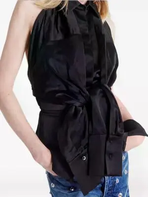 A.W.A.K.E. Mode Halterneck Tie-front Top