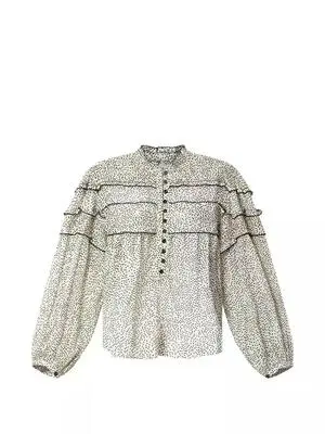 MARANT ETOILE Doane Polka-dot Ruffled Long Sleeve Top - Neutrals