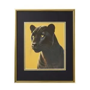 BELLUS DOMINA Black / Gold / Yellow Modern Art Print Black Panther – Framed - Black/gold/yellow