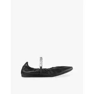JIMMY CHOO Jade Ruched Leather Ballerina Flats - X Black/crystal