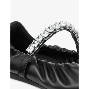 JIMMY CHOO Jade Ruched Leather Ballerina Flats - X Black/crystal