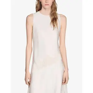 Sandro Asymmetrical Lace-trim Midi Dress - Ecru