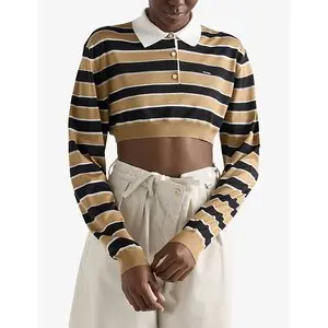 Prada Cropped Striped Silk Polo Shirt