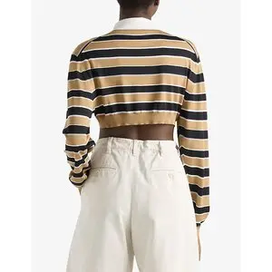 Prada Cropped Striped Silk Polo Shirt