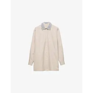 Prada Prada Cotton Poplin Shirt With Embroidered Collar Neutral