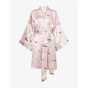 Olivia Von Halle Mimi Swan-print Silk Robe - Selene