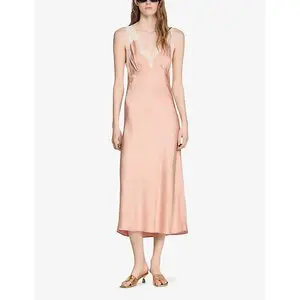 Sandro Rhinestone Embellished V-neck Midi Dress