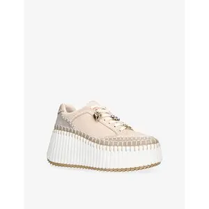 Chloé Leather Trainers With Logo Charms And Platform Sole