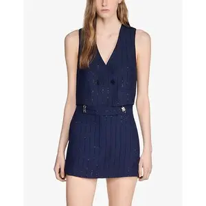 Sandro Striped Sequin-embellished Woven Skort
