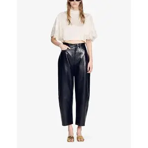 Sandro Cropped Lace Trim Top - Ecru