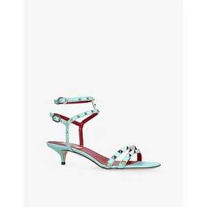 Valentino Garavani Rockstud 40 Embellished Leather Heeled Sandals - Blue