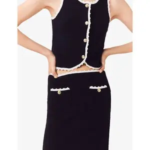 Maje Button-embellished Crochet-knit Midi Skirt