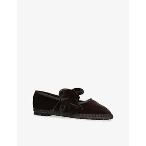 FLABELUS Lyra Truffle Velvet Slippers With Bow Detailing