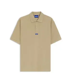 Hugo Cotton-piqué Polo Shirt With Blue Logo Badge - Beige