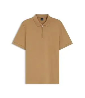 BOSS Regular-fit Polo With Zipper Closure - Beige