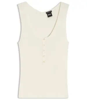 BOSS Sleeveless Rib-knit Merino Wool Top With Button Placket - White