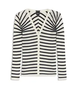 BOSS Buttoned Cardigan In Striped Merino Wool - Patterned