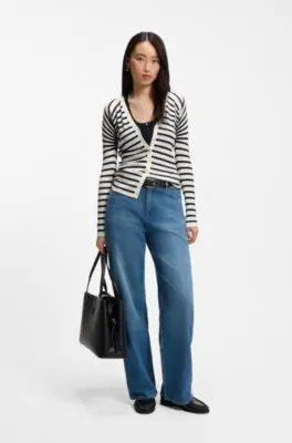 BOSS Buttoned Cardigan In Striped Merino Wool