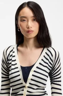 BOSS Buttoned Cardigan In Striped Merino Wool