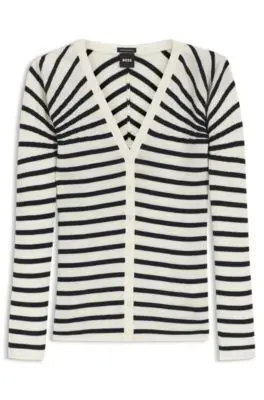 BOSS Buttoned Cardigan In Striped Merino Wool