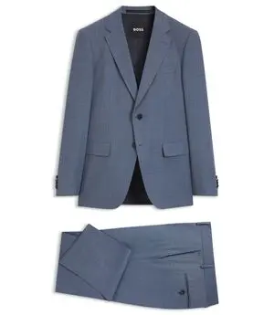 BOSS Two-piece Slim-fit Suit In Patterned Stretch Wool - Light Blue