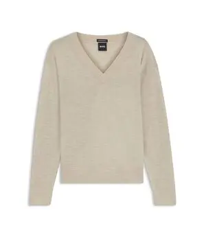 BOSS Merino Wool V-neck Sweater - Beige