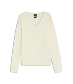 BOSS Merino Wool V-neck Sweater - White