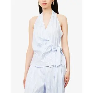Simkhai Bria Striped Halterneck Woven Top