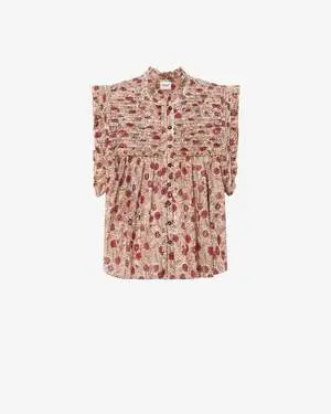 ETOILE Marant Étoile Sleeveless Embroidered Bib Blouse - Ecru-raspberry