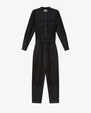 MARANT ETOILE Kellen Washed Cotton Jumpsuit With Broderie Anglaise - Black