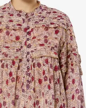 ETOILE Doane" Printed Cotton Voile Blouse - Ecru-raspberry