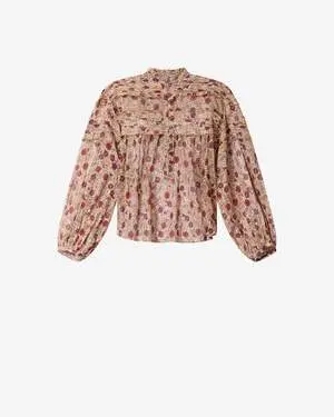 ETOILE Doane" Printed Cotton Voile Blouse - Ecru-raspberry