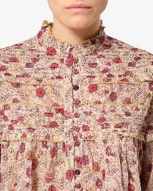 ETOILE Doane Printed Cotton Voile Blouse - Ecru-raspberry