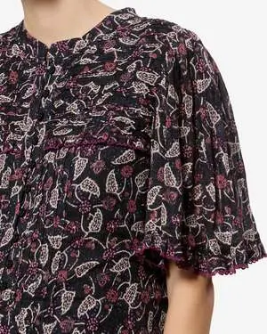 ETOILE Daynia Printed Cotton Voile Dress - Black/raspberry