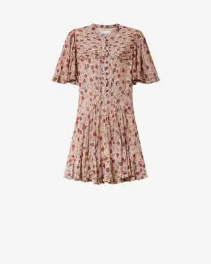 ETOILE Marant Étoile Daynia Printed Cotton Voile Dress - Ecru-raspberry