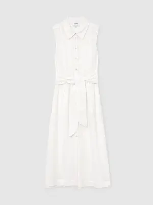REISS Cotton Cheesecloth Belted Shirt Dress