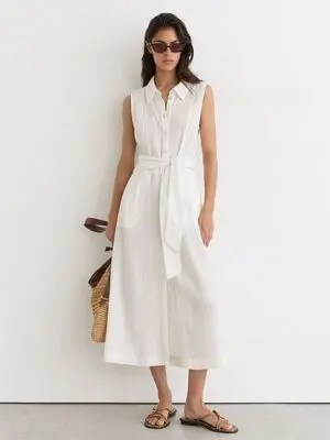 REISS Cotton Cheesecloth Belted Shirt Dress