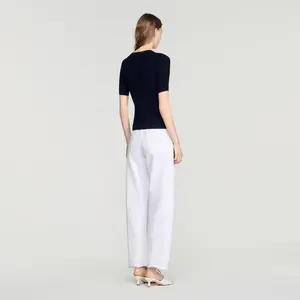 Sandro Ribbed Button Placket Knit Top