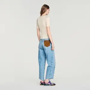 Sandro Ribbed Knit Top With Button Placket - Ecru