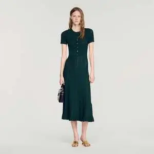 Sandro Pointelle Knit Midi Dress - Green