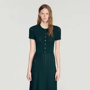 Sandro Pointelle Knit Midi Dress