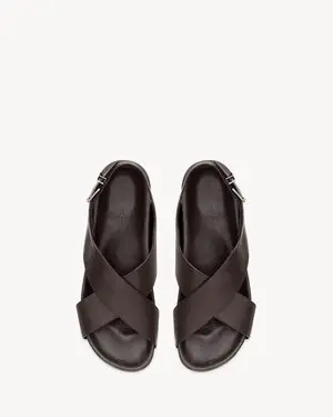 Saint Laurent Helios Sandals In Grained Leather - Paris Brown