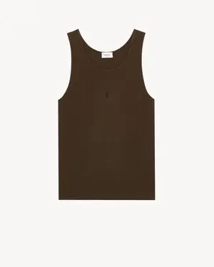 Saint Laurent Cassandre Ribbed Tank Top - Ecorce/navy