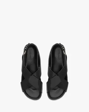 Saint Laurent Glazed Leather Helios Sandals - Black
