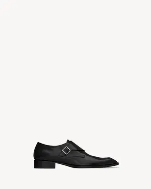 Saint Laurent Connor Monk Straps In Glazed Leather - Black